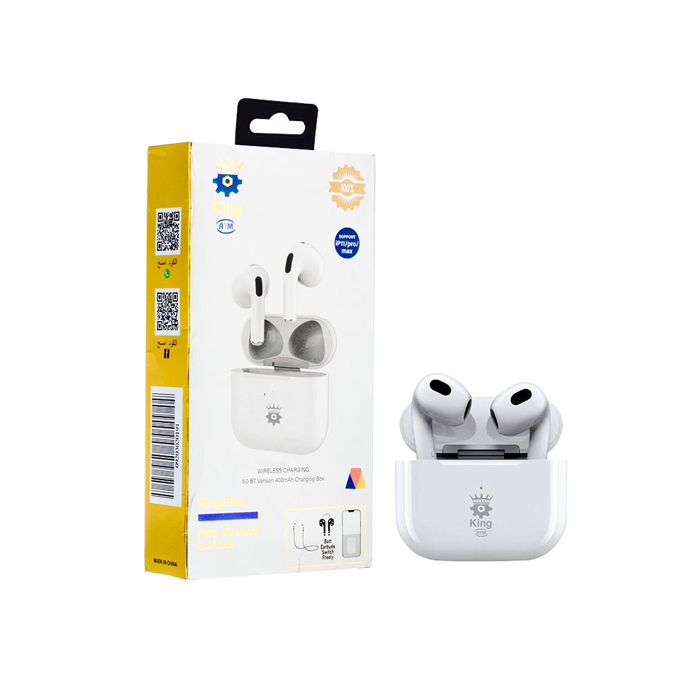 الملك سماعات أذن بلوتوث آير بودز موديل KING Plus - أبيض